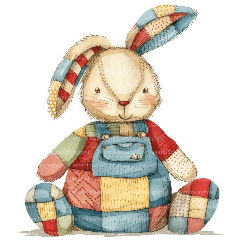 10 Patchwork Rabbit Clipart, Digital Download, Printable Watercolor ...