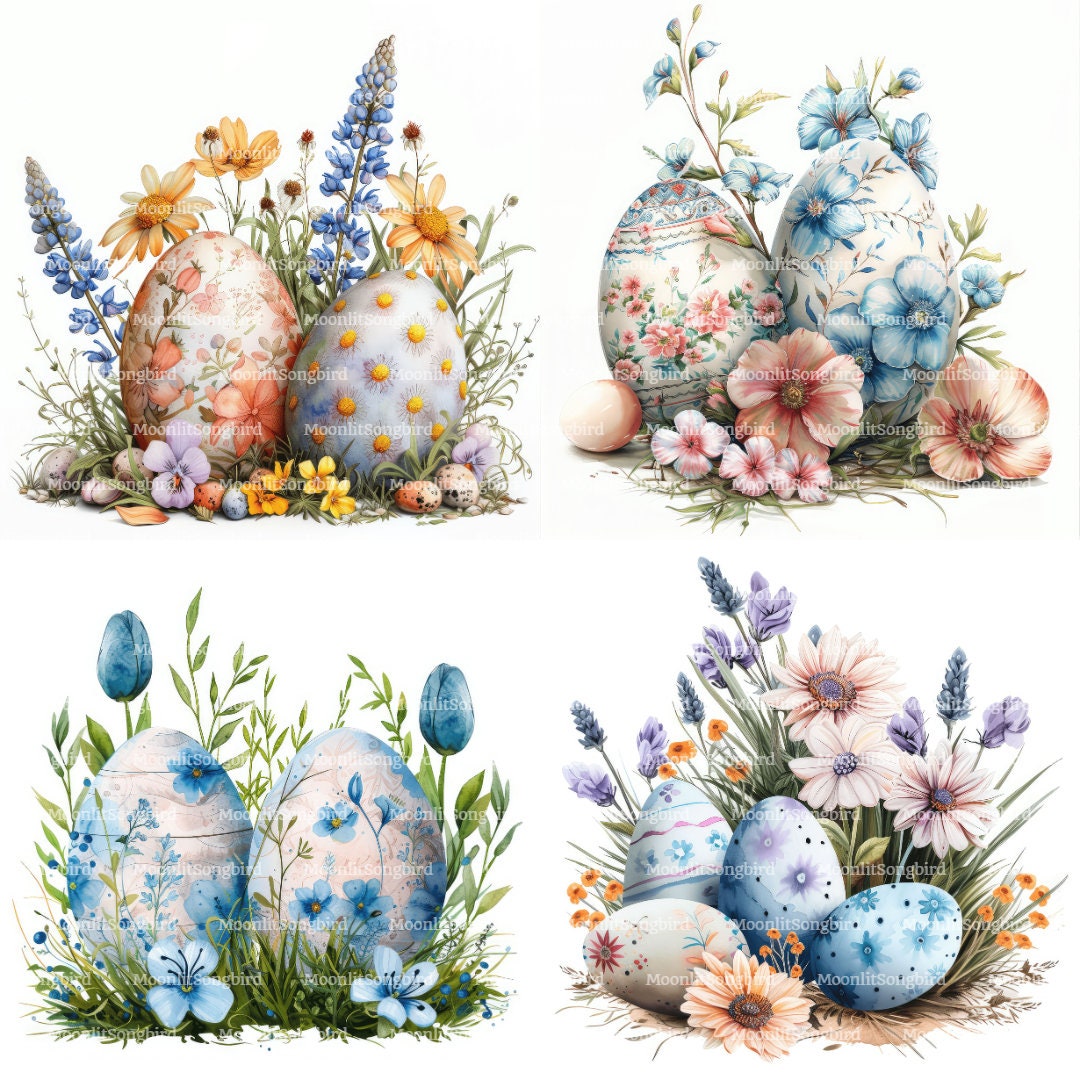 16 Easter Eggs and Flowers Clipart, Digital Download, Printable ...