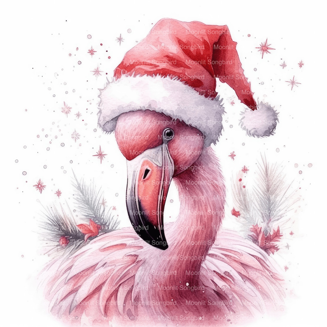14 Christmas Flamingo Clipart, Digital Download, Printable Watercolor ...