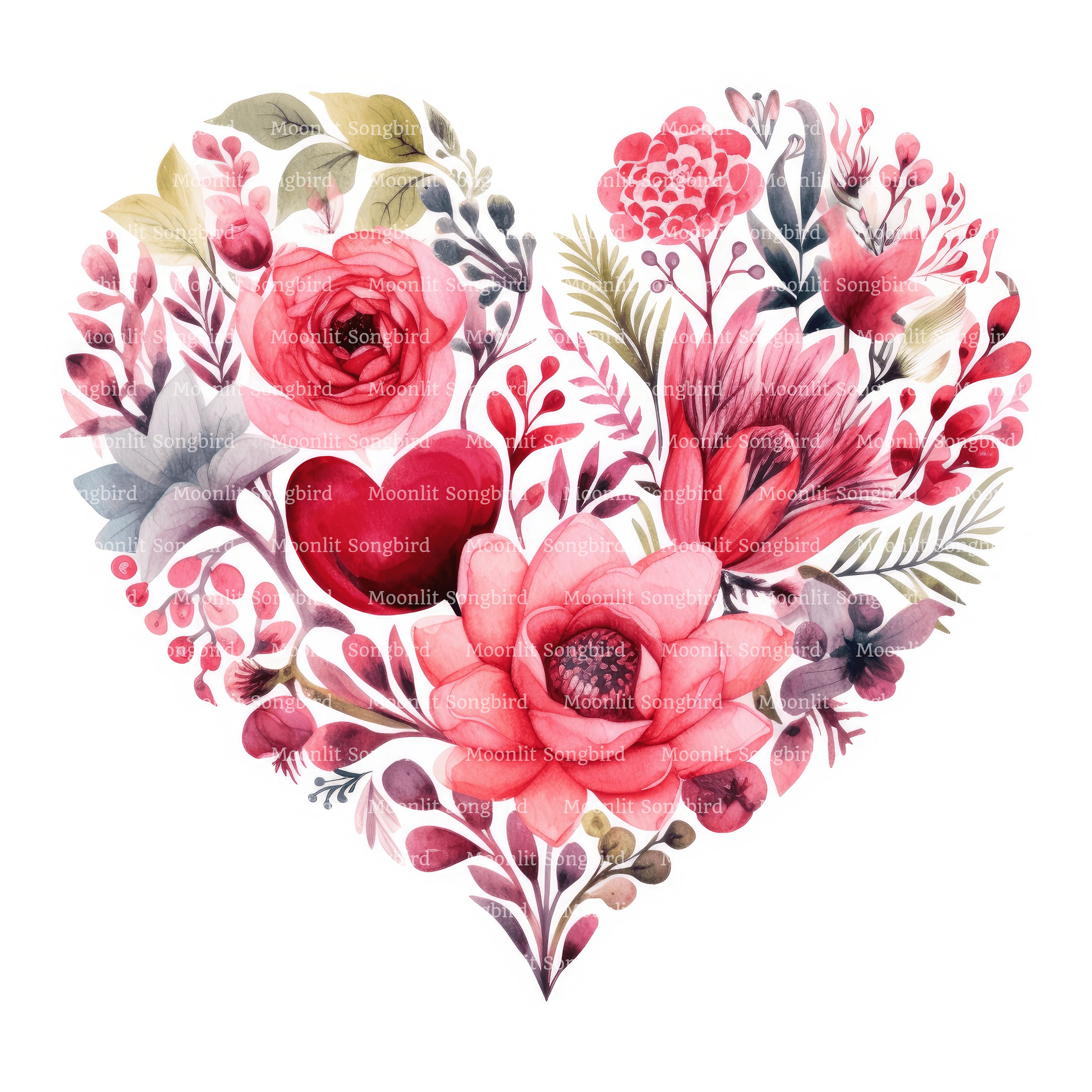 10 Floral Hearts Clipart, Digital Download, Printable Watercolor Card ...