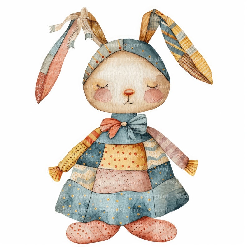 10 Patchwork Rabbit Clipart, Digital Download, Printable Watercolor ...