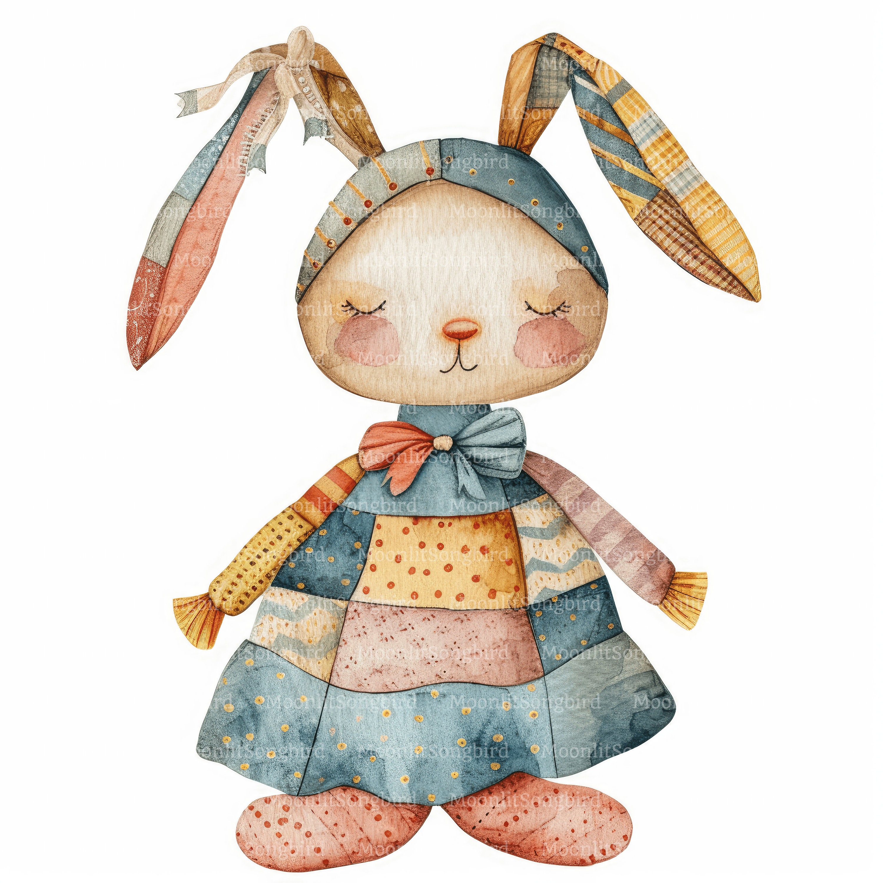 10 Patchwork Rabbit Clipart, Digital Download, Printable Watercolor ...