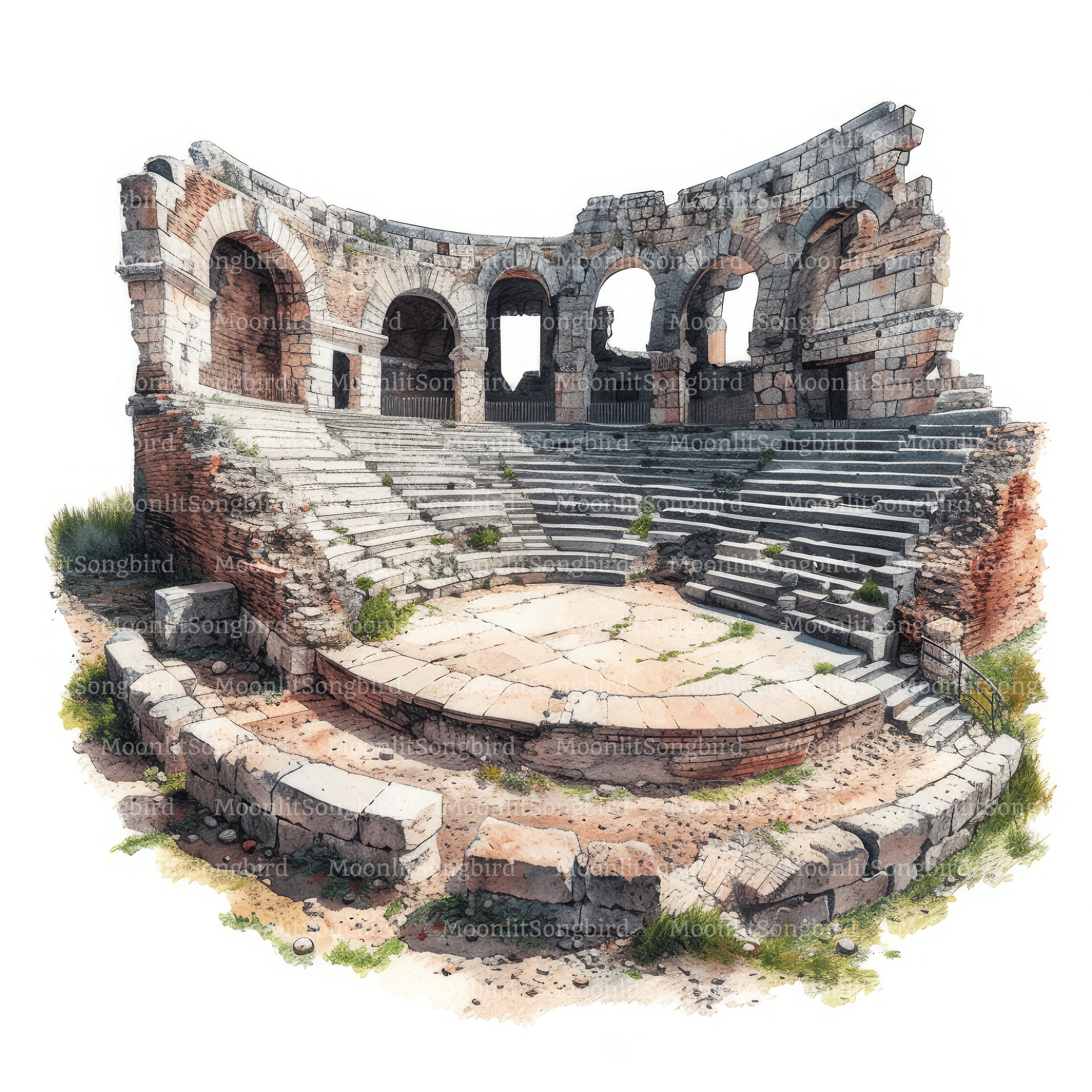 12 Amphitheater Clipart, Digital Download, Printable Watercolor Clipart ...