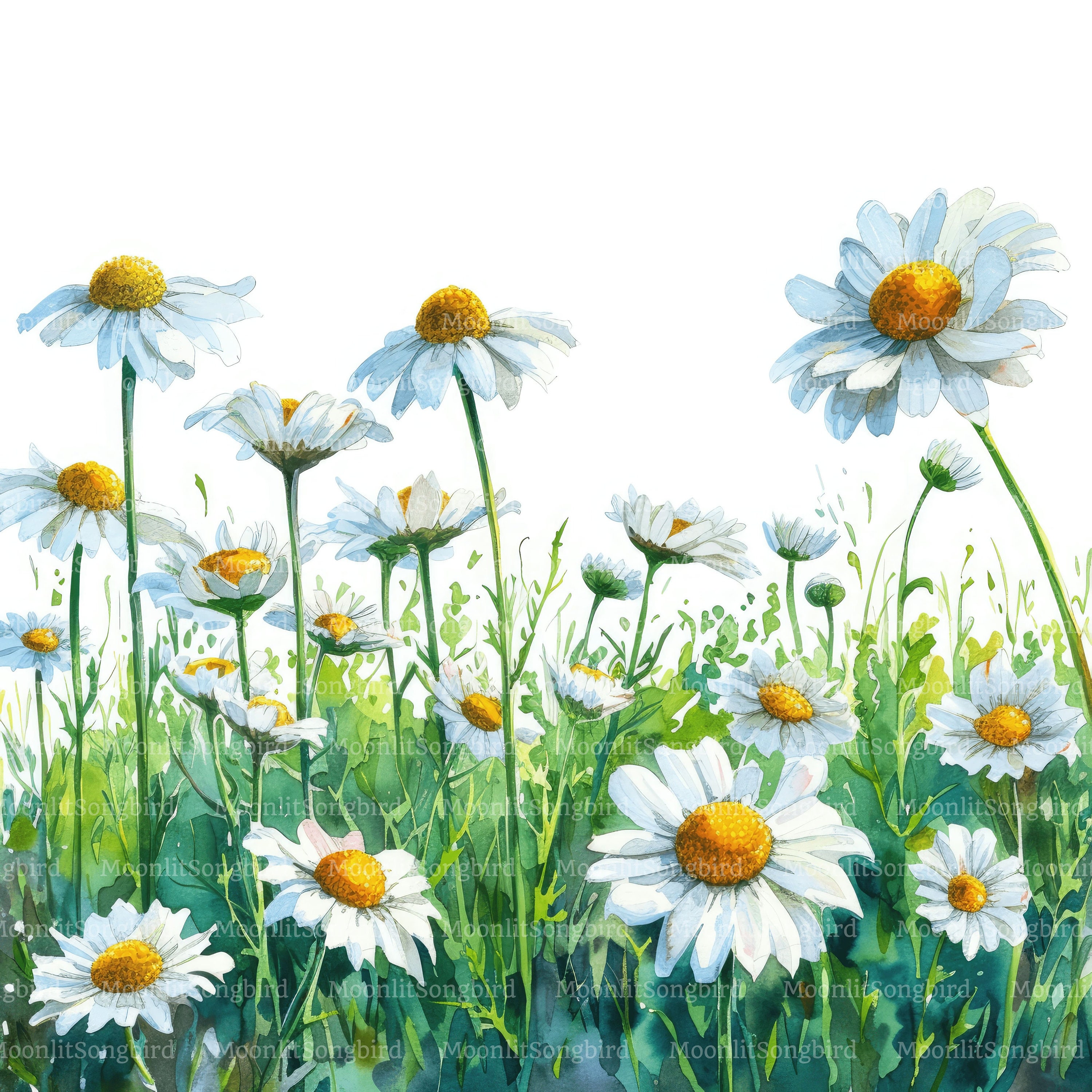 10 Field of Daisies Clipart, Digital Download, Printable Watercolor ...