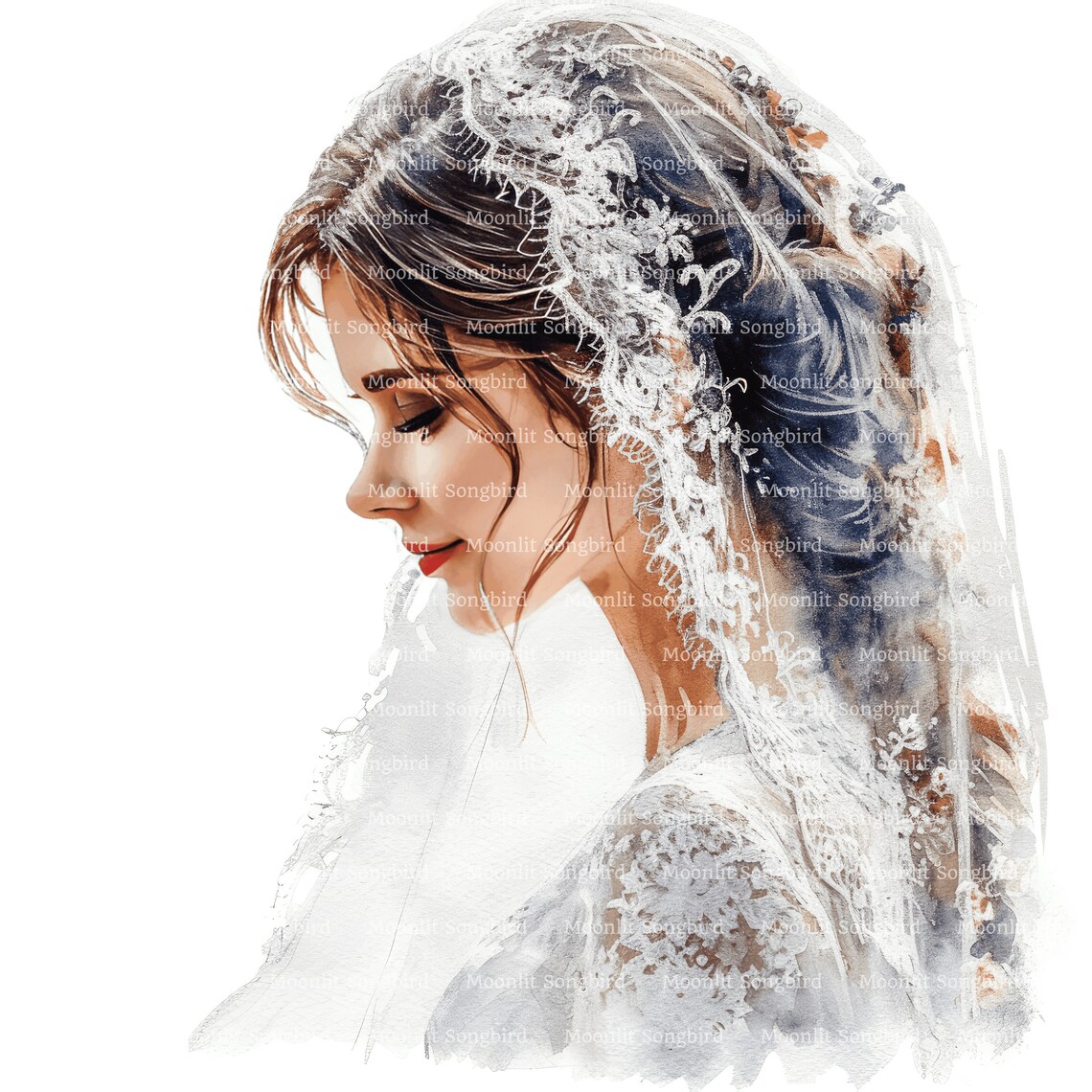16 Bride Wearing a Veil Clipart, Digital Download, Printable Watercolor ...