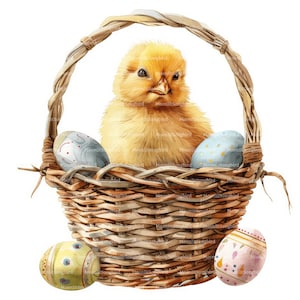 11 Easter Basket With Chick and Eggs Clipart, Digital Download ...