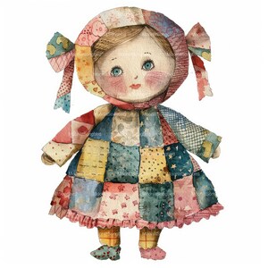 10 Patchwork Doll Clipart, Digital Download, Printable Watercolor ...