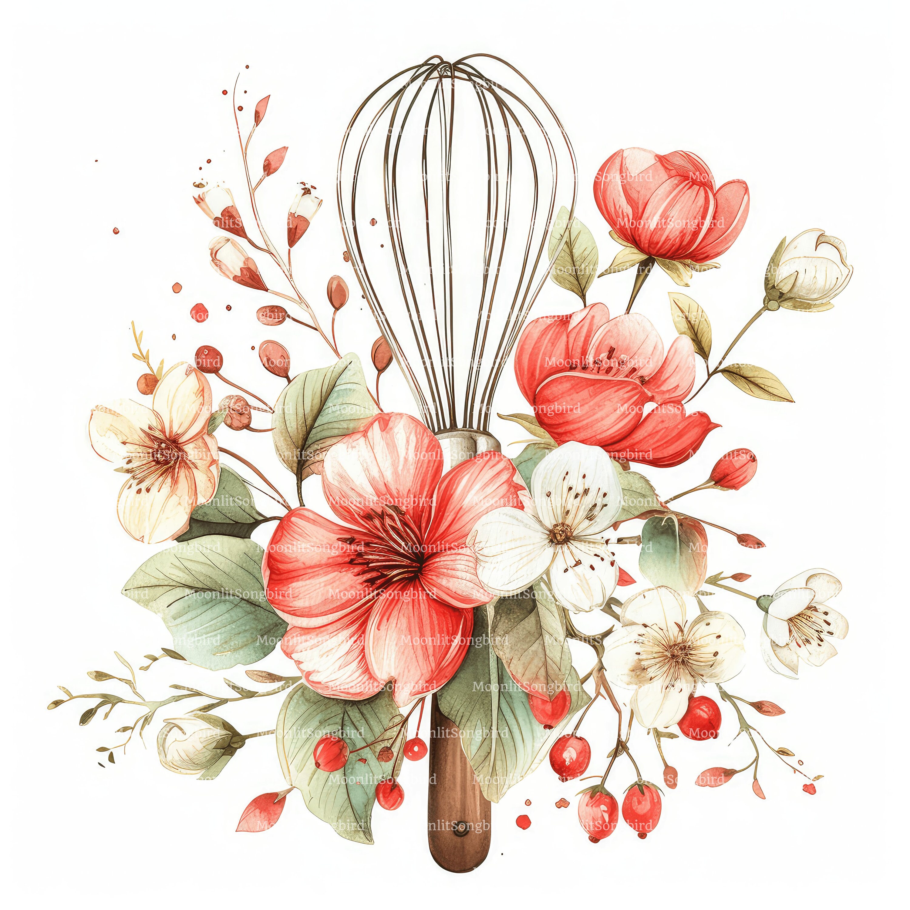 Floral Whisk Clipart, Watercolor Baking Illustration (digital Download ...