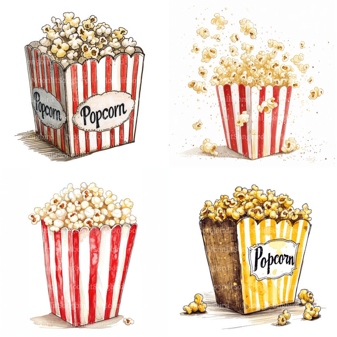 12 Popcorn Clipart, Digital Download, Printable Watercolor Clipart ...