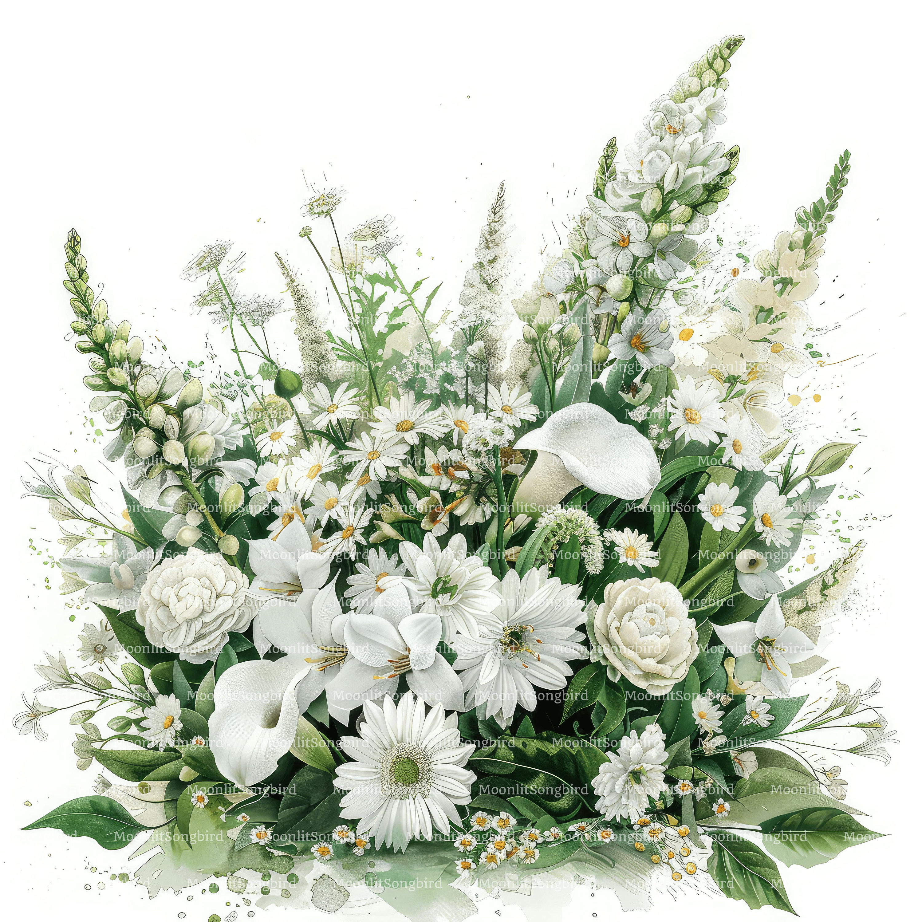 10 White Funeral Flowers Clipart, Digital Download, Printable ...