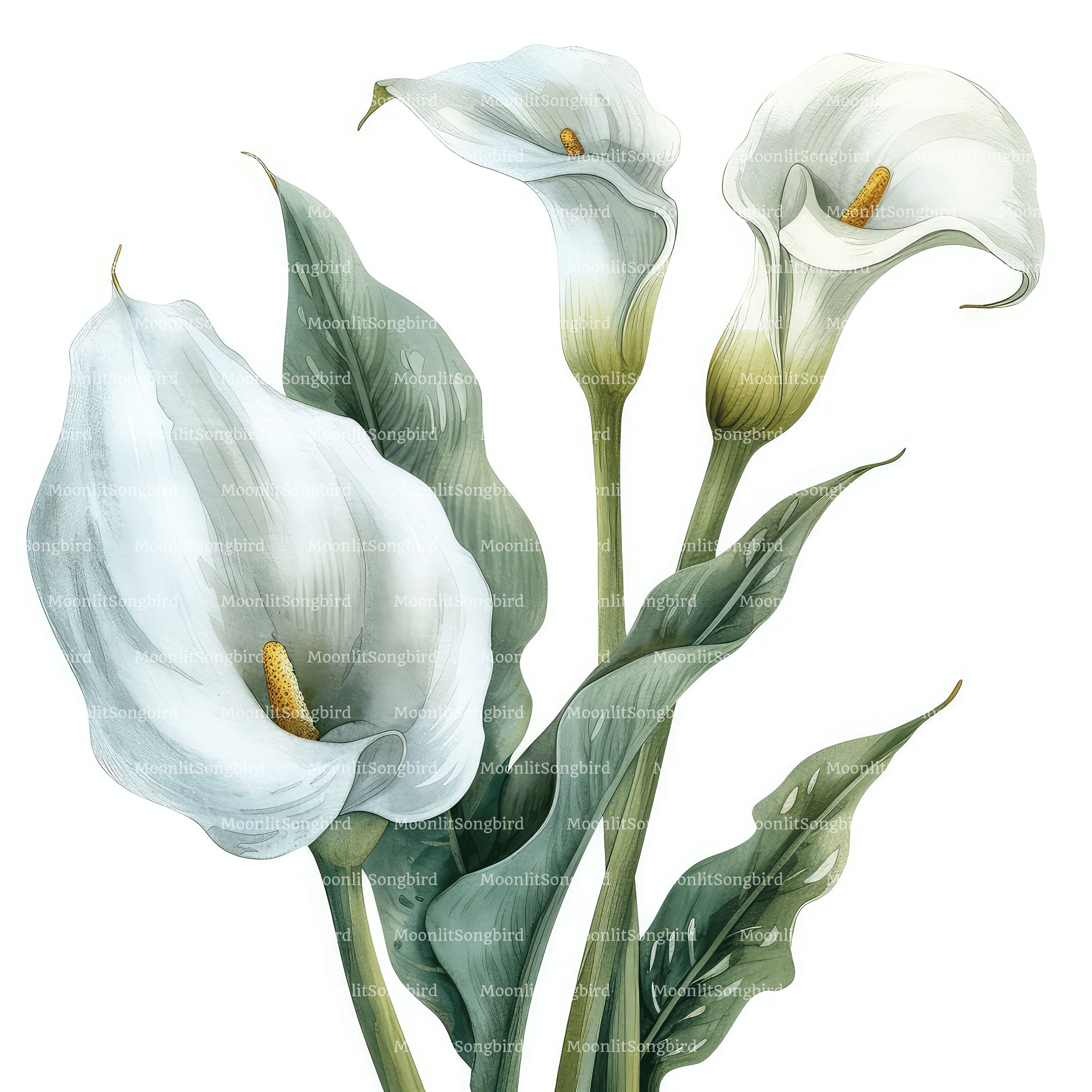 10 Calla Lilies Bouquets Clipart, Digital Download, Printable ...