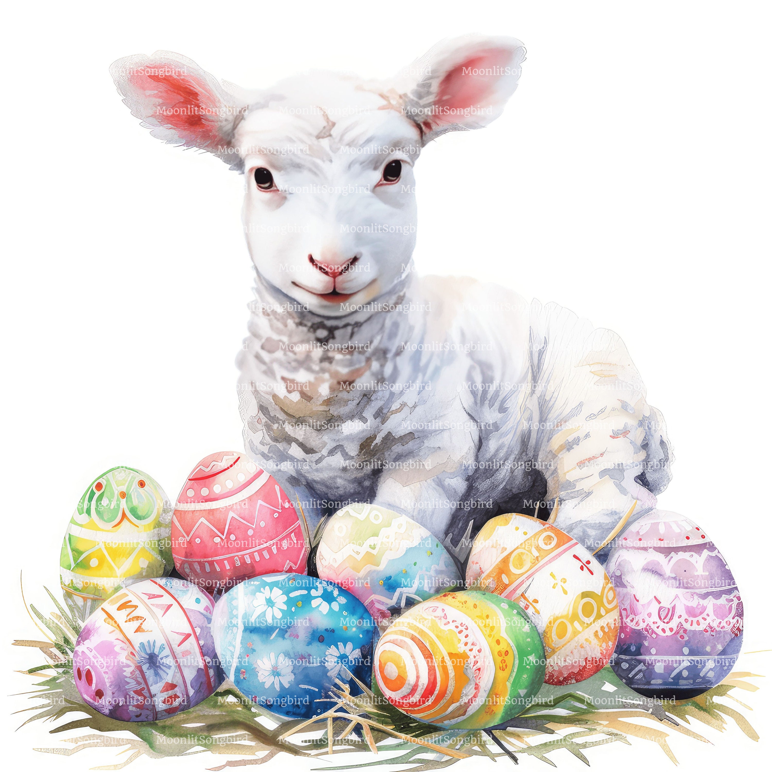 12 Easter Lamb Clipart, Digital Download, Printable Watercolor Image ...