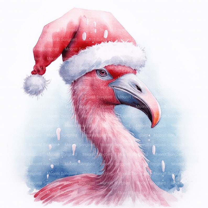 14 Christmas Flamingo Clipart, Digital Download, Printable Watercolor ...