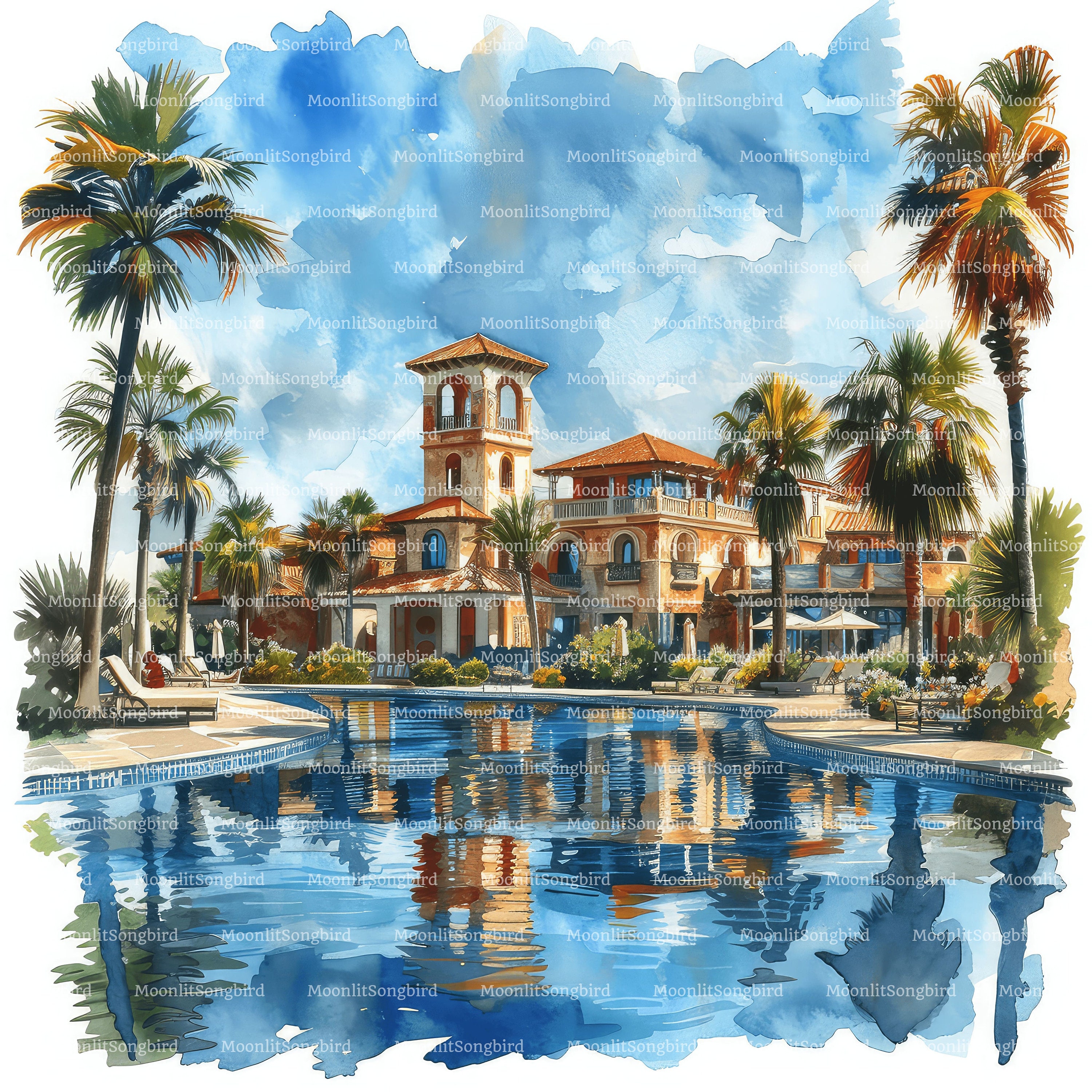 14 Holiday Resort With Swimming Pool Clipart, Digital Download ...