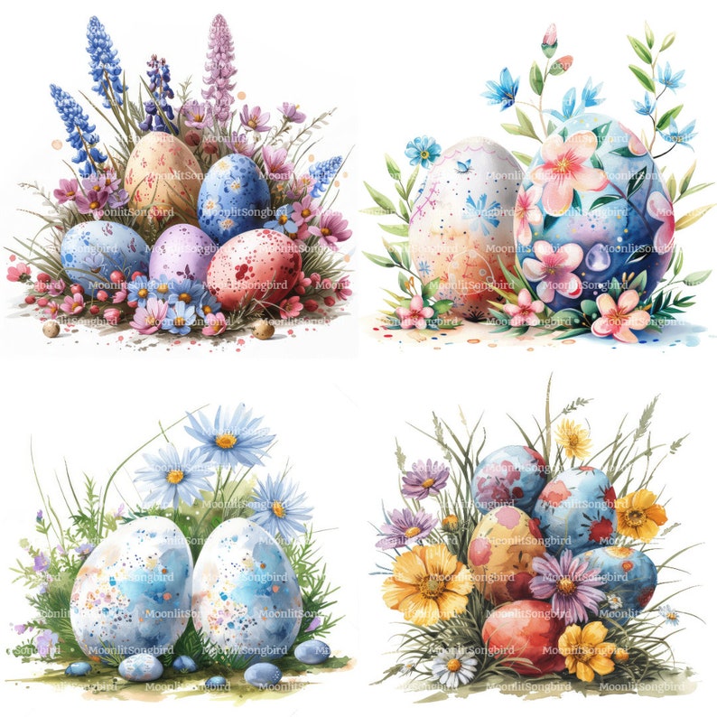 16 Easter Eggs and Flowers Clipart, Digital Download, Printable ...