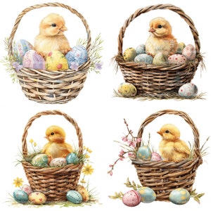 11 Easter Basket With Chick and Eggs Clipart, Digital Download ...