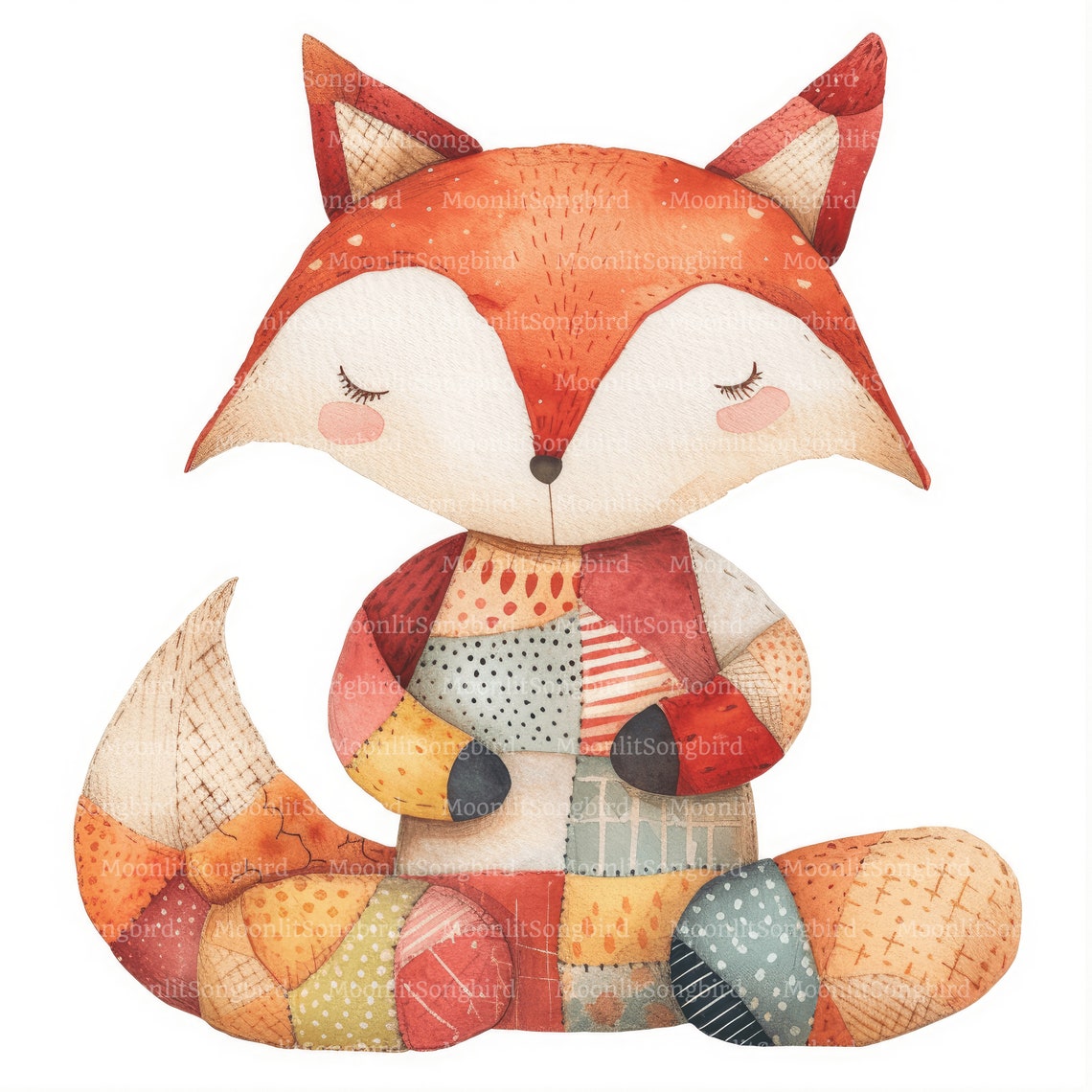 16 Patchwork Fox Clipart, Digital Download, Printable Watercolor ...