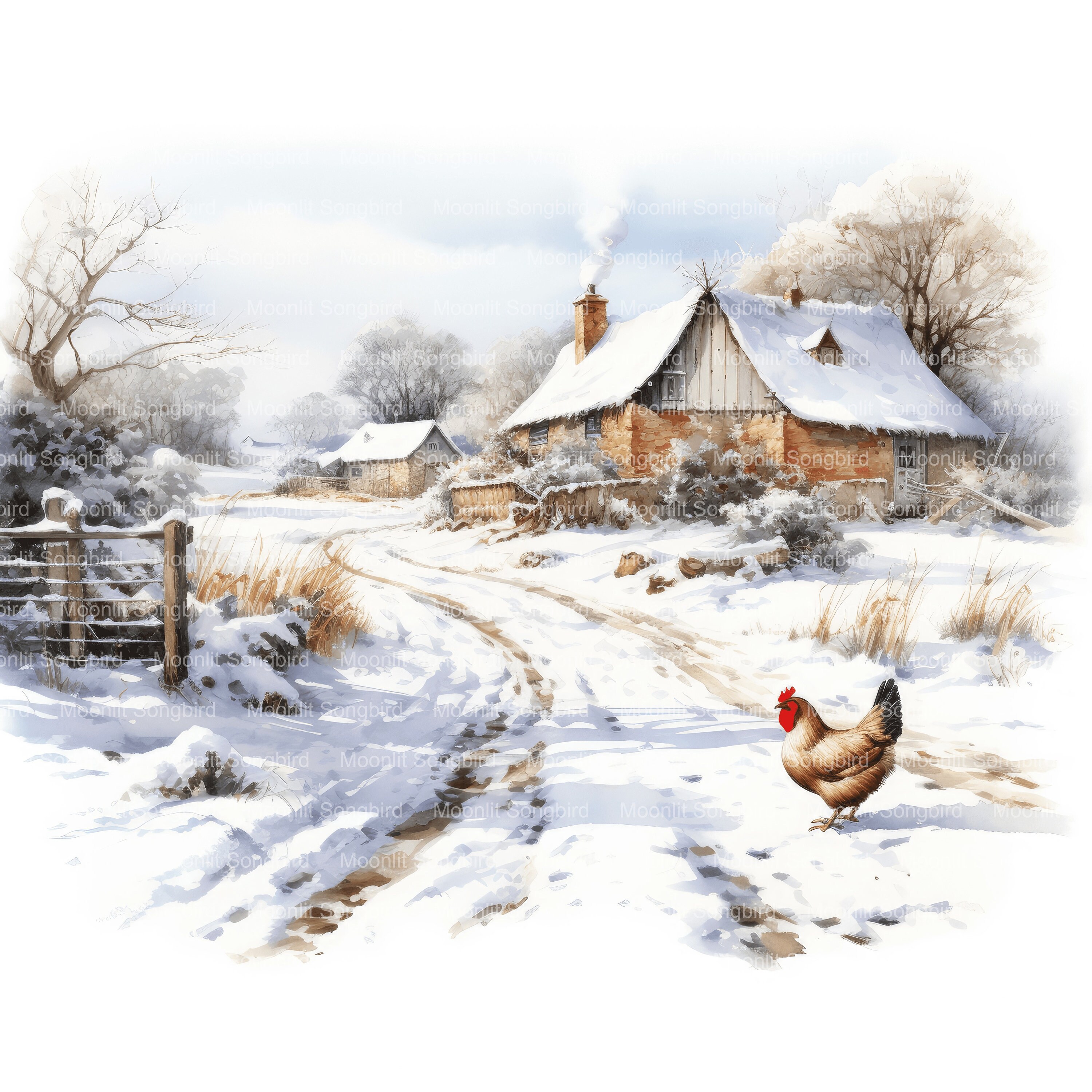 10 Farm in Winter Clipart, Digital Download, Printable Watercolor ...