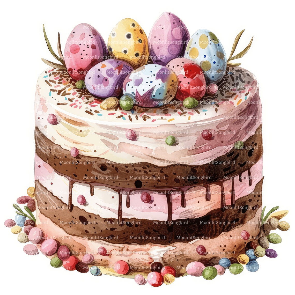 12 Easter Cake Clipart, Digital Download, Printable Watercolor Clipart ...