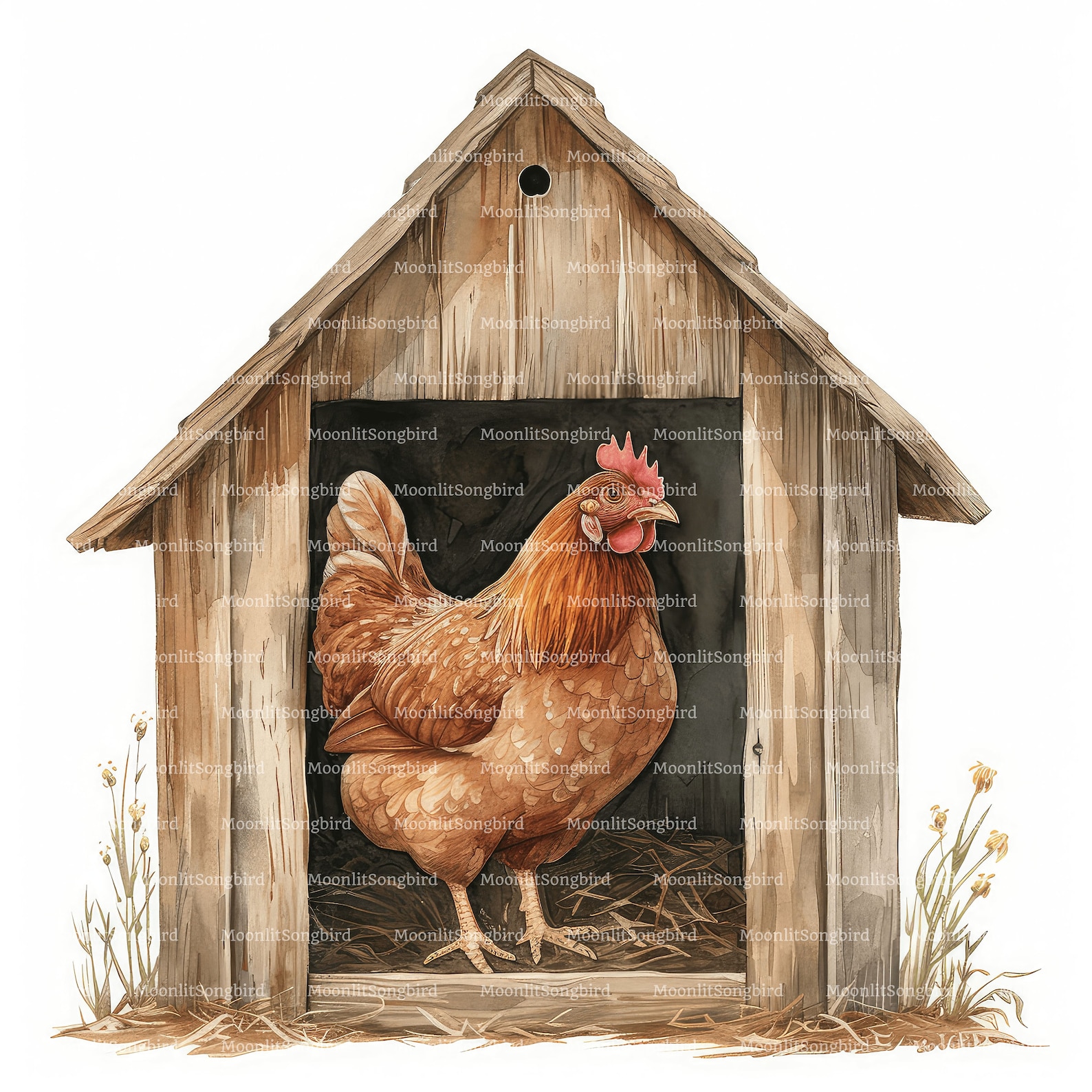 16 Chicken in Coop Clipart, Digital Download, Printable Watercolor ...