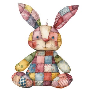 10 Patchwork Rabbit Clipart, Digital Download, Printable Watercolor ...