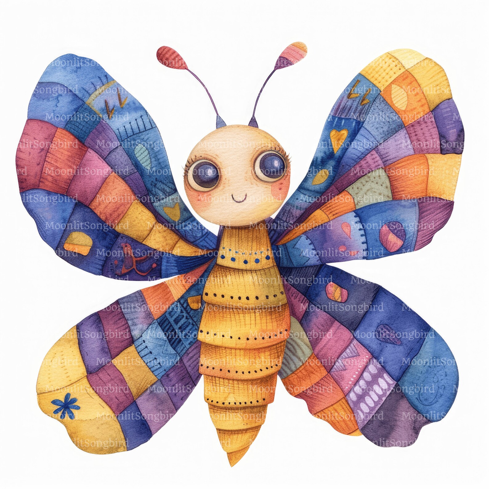 12 Patchwork Butterfly Clipart, Digital Download, Printable Watercolor Clipart, Paper Crafts ...