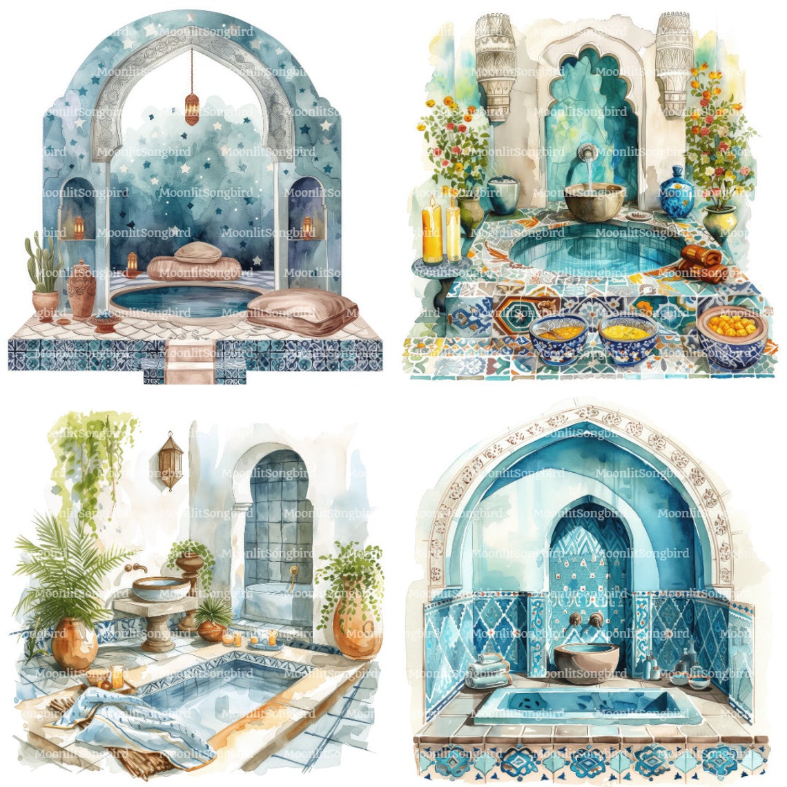 14 Hammam Clipart, Digital Download, Printable Watercolor Clipart ...