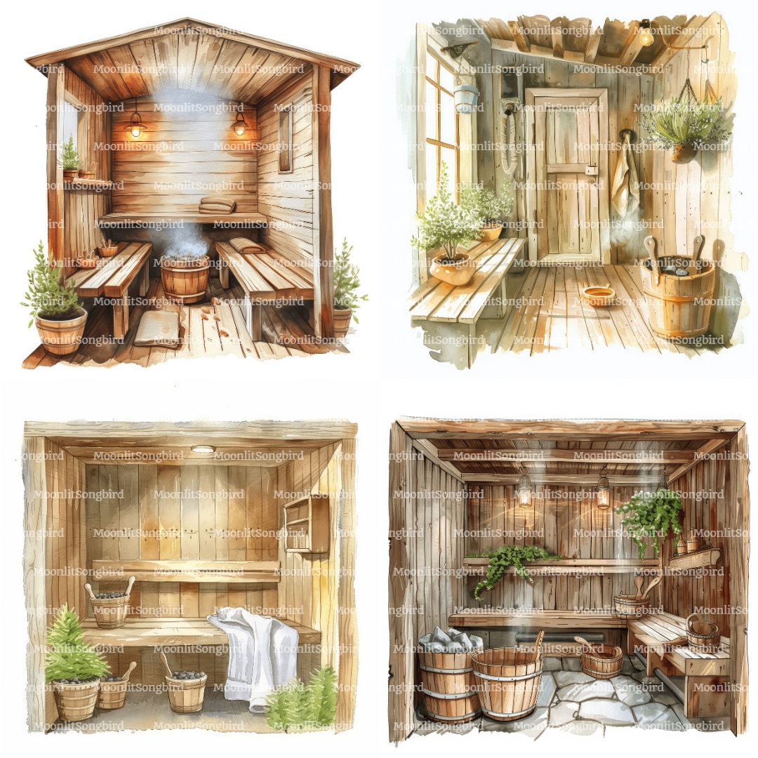 12 Sauna Clipart, Digital Download, Printable Watercolor Clipart, Paper ...