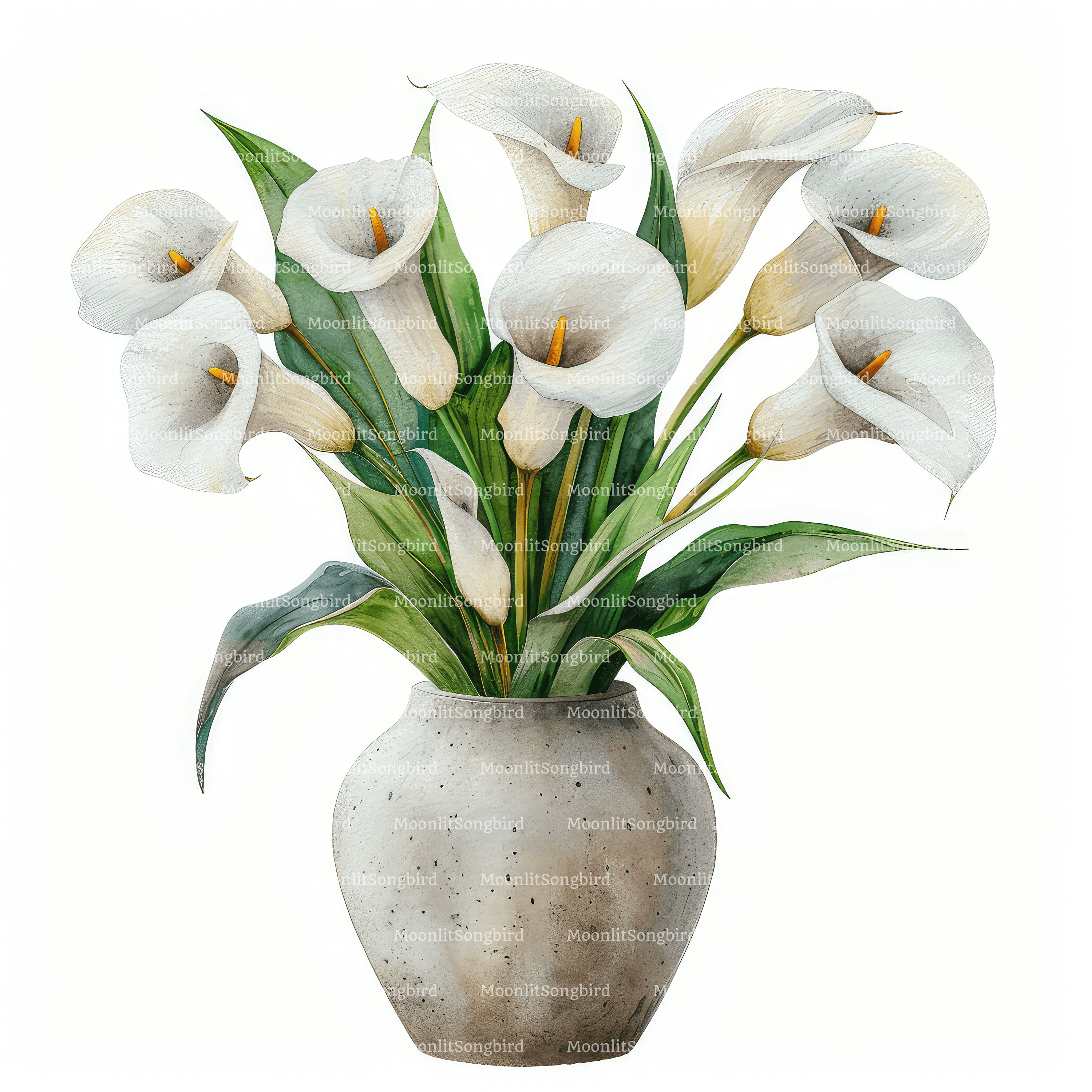 16 Calla Lilies in Vase Clipart, Digital Download, Printable Watercolor ...