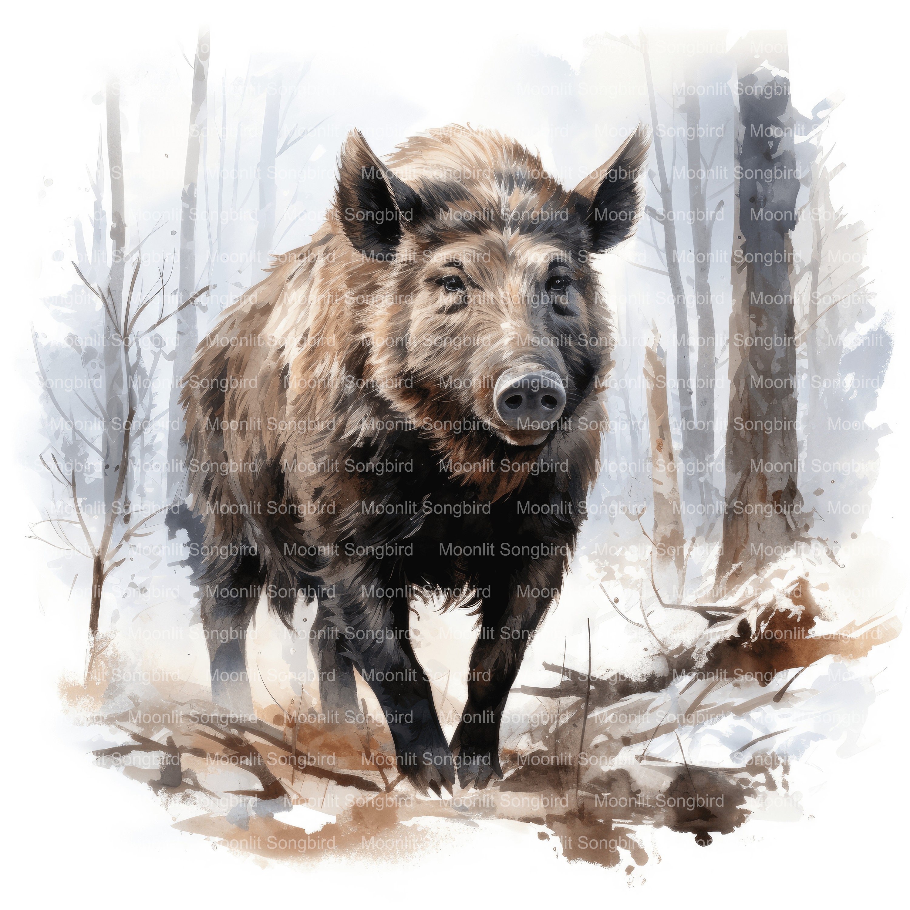 12 Wild Boar in Winter Forest Clipart, Digital Download, Printable ...