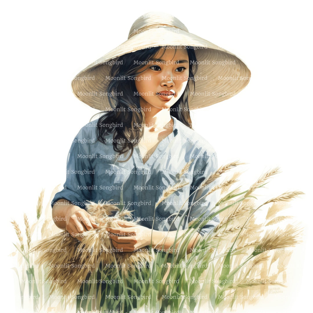 15 Woman in Rice Field Clipart, Digital Download, Printable Watercolor ...