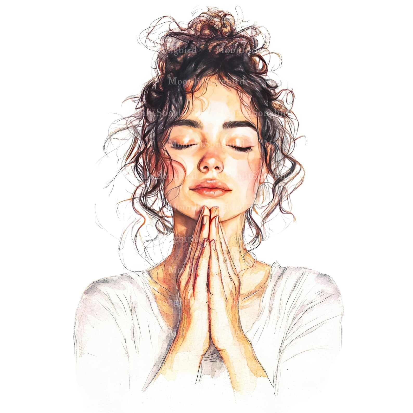 14 Woman With Curly Hair Praying Clipart, Digital Download, JPG ...