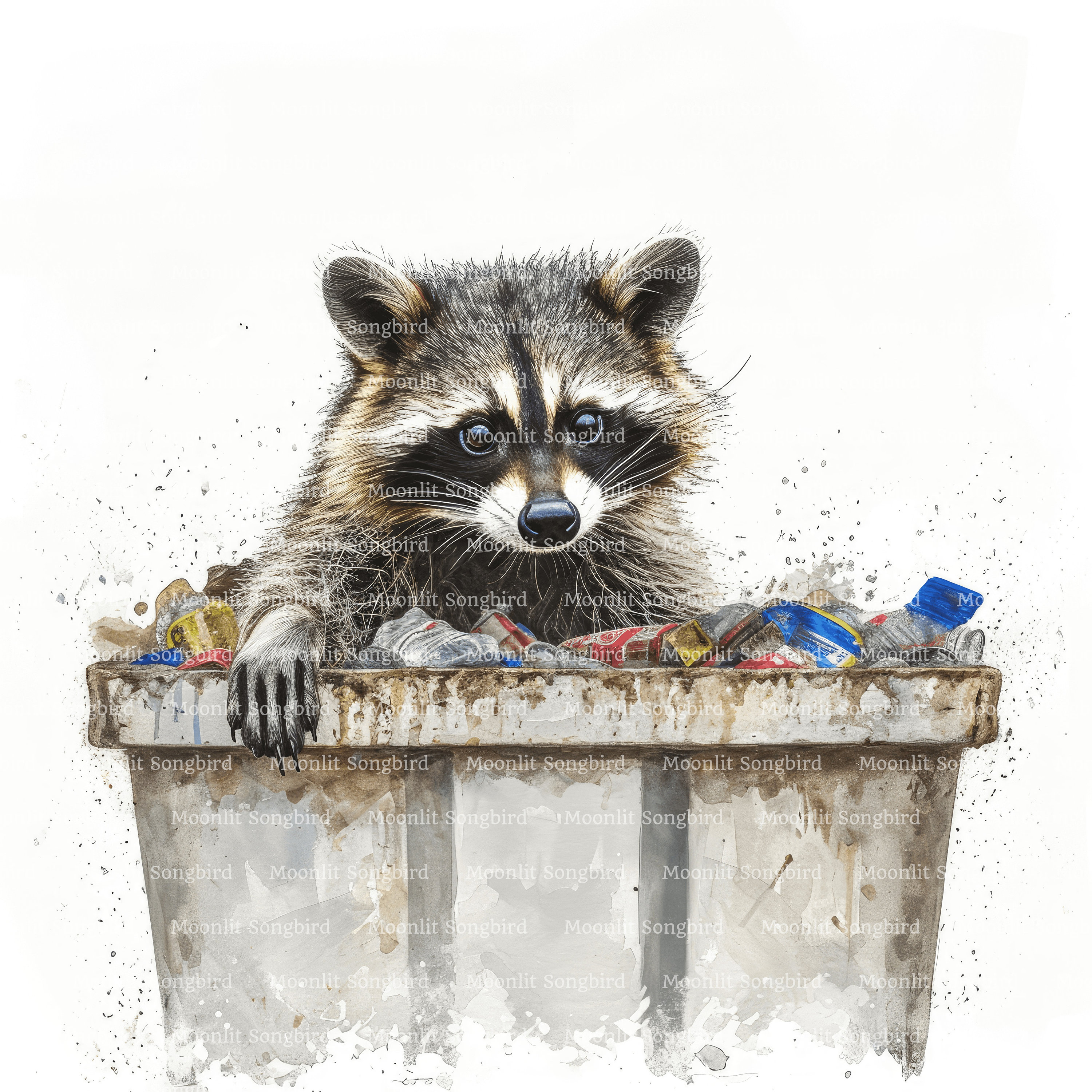 12 Raccoon in Trashcan Clipart, Digital Download, Printable Watercolor ...
