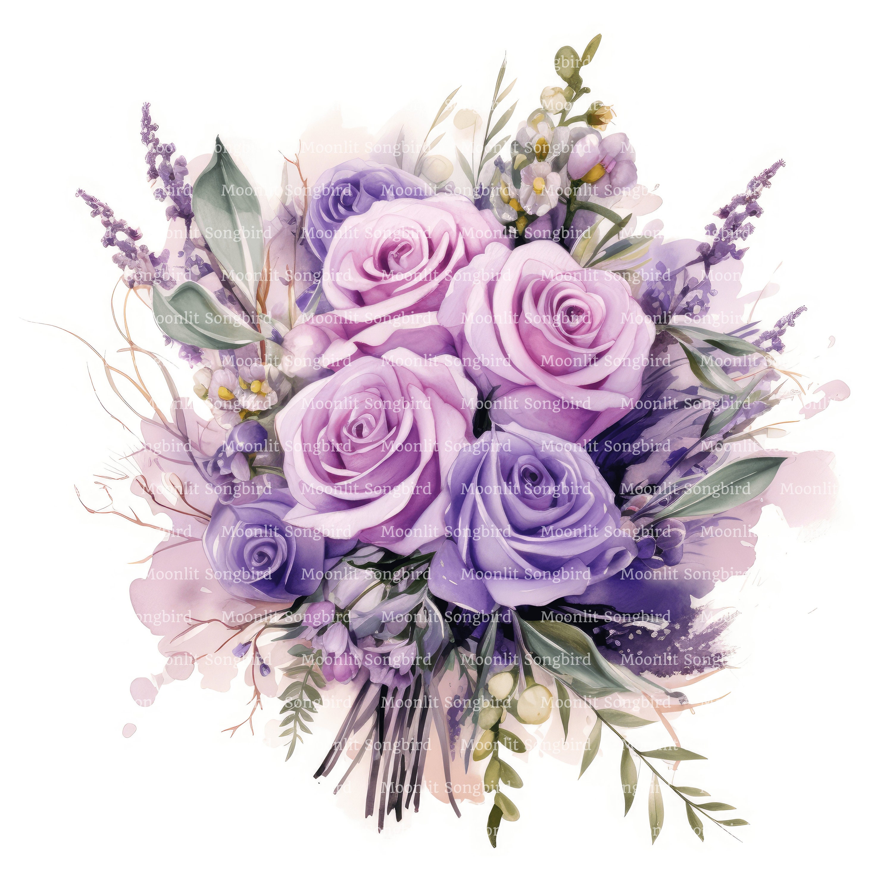 11 Purple Roses Bouquet Clipart, Wedding Bouquet, Digital Download ...