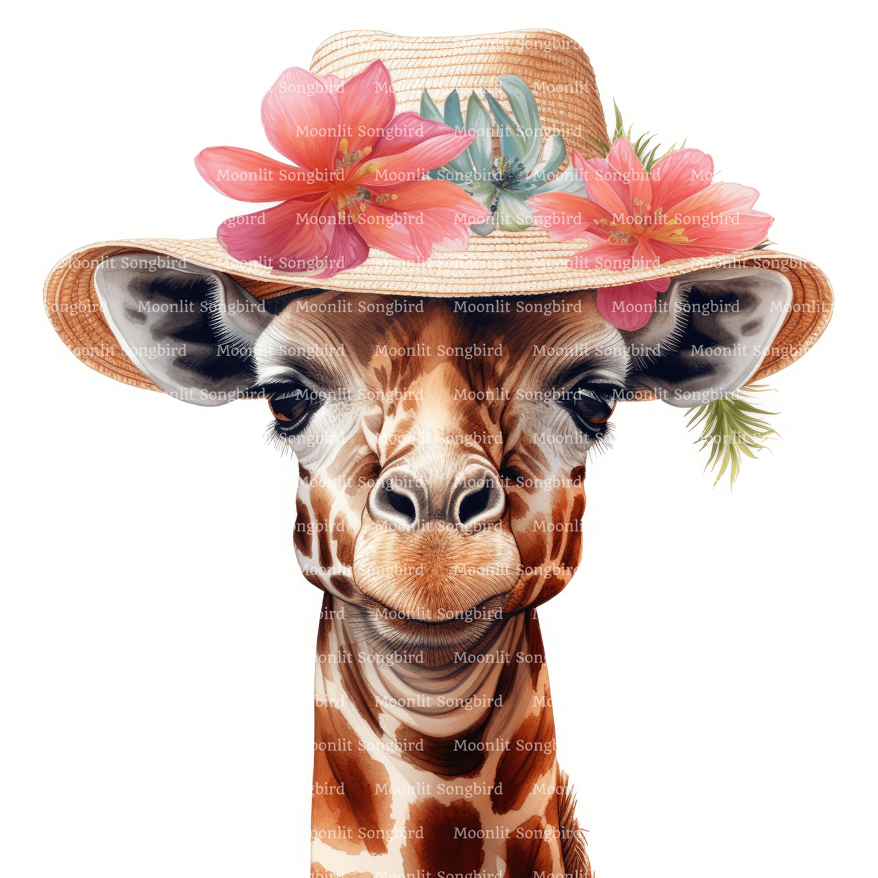 16 Giraffe With Sun Hat Clipart, Digital Download, Printable Watercolor ...