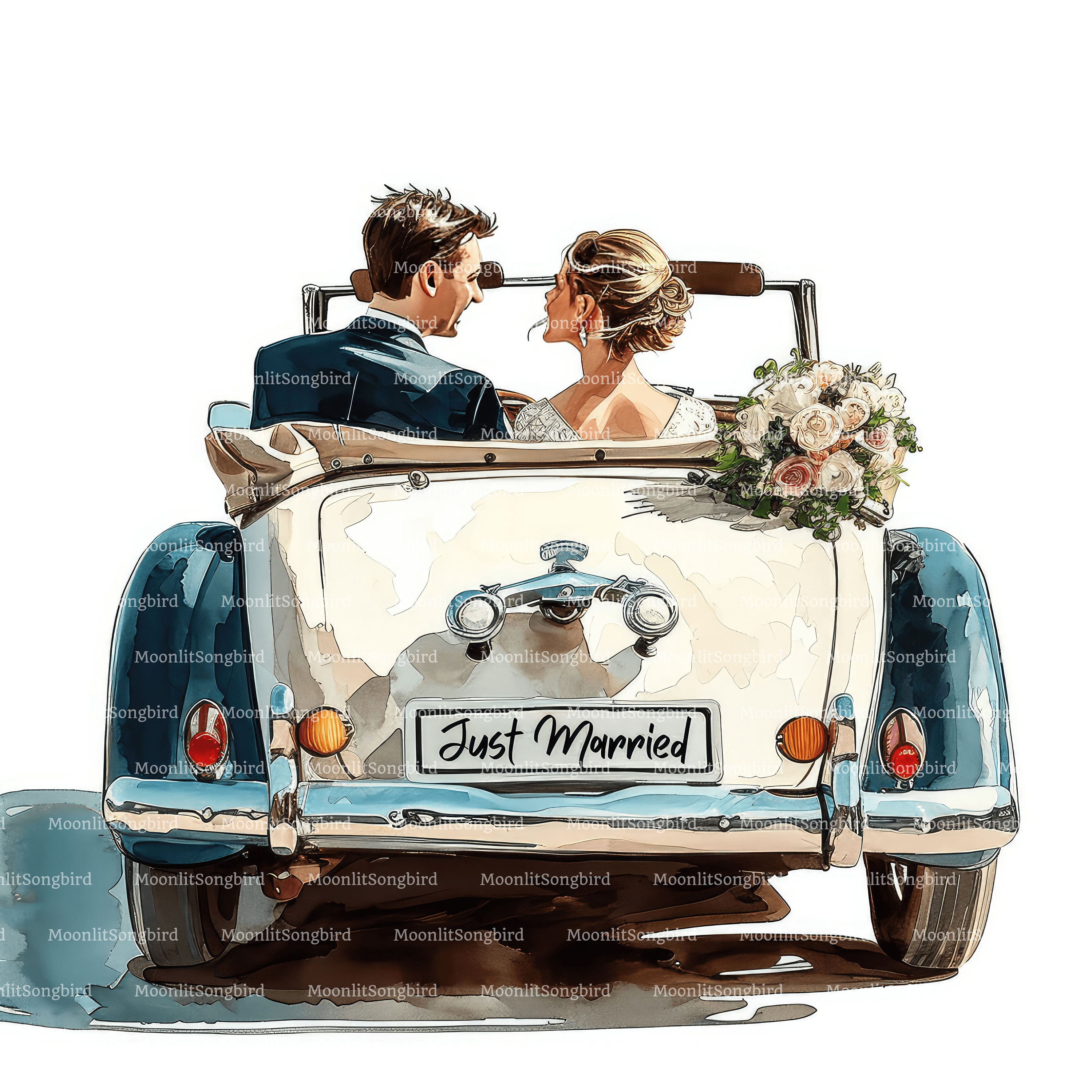 10 Just Married Car Clipart, Digital Download, Printable Watercolor ...