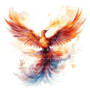 14 Fiery Phoenix Rising Clipart, Digital Download, Printable Watercolor ...