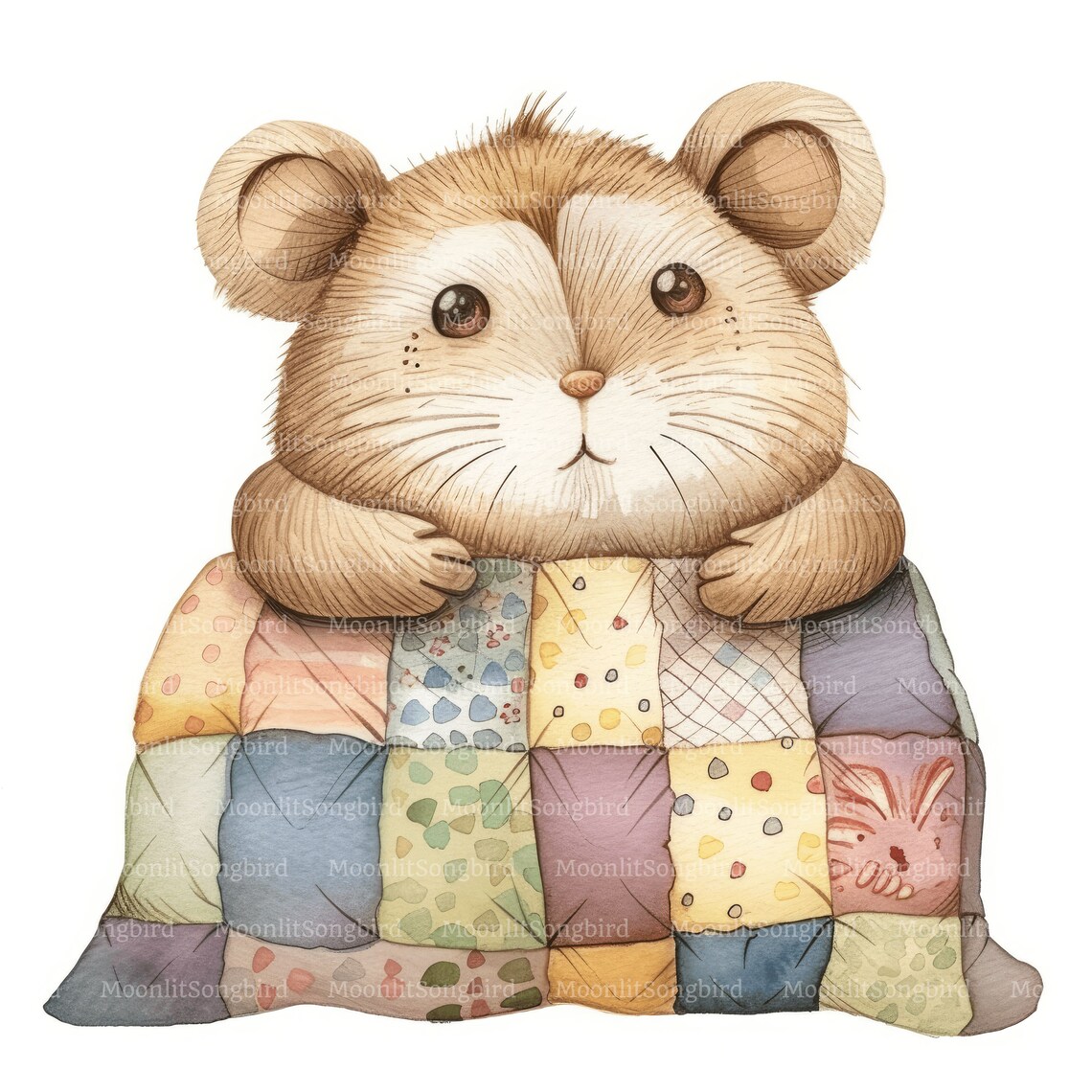 12 Patchwork Hamster Clipart, Digital Download, Printable Watercolor ...