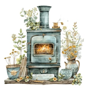 12 Vintage Wood-burning Stove Clipart, Digital Download, Printable ...