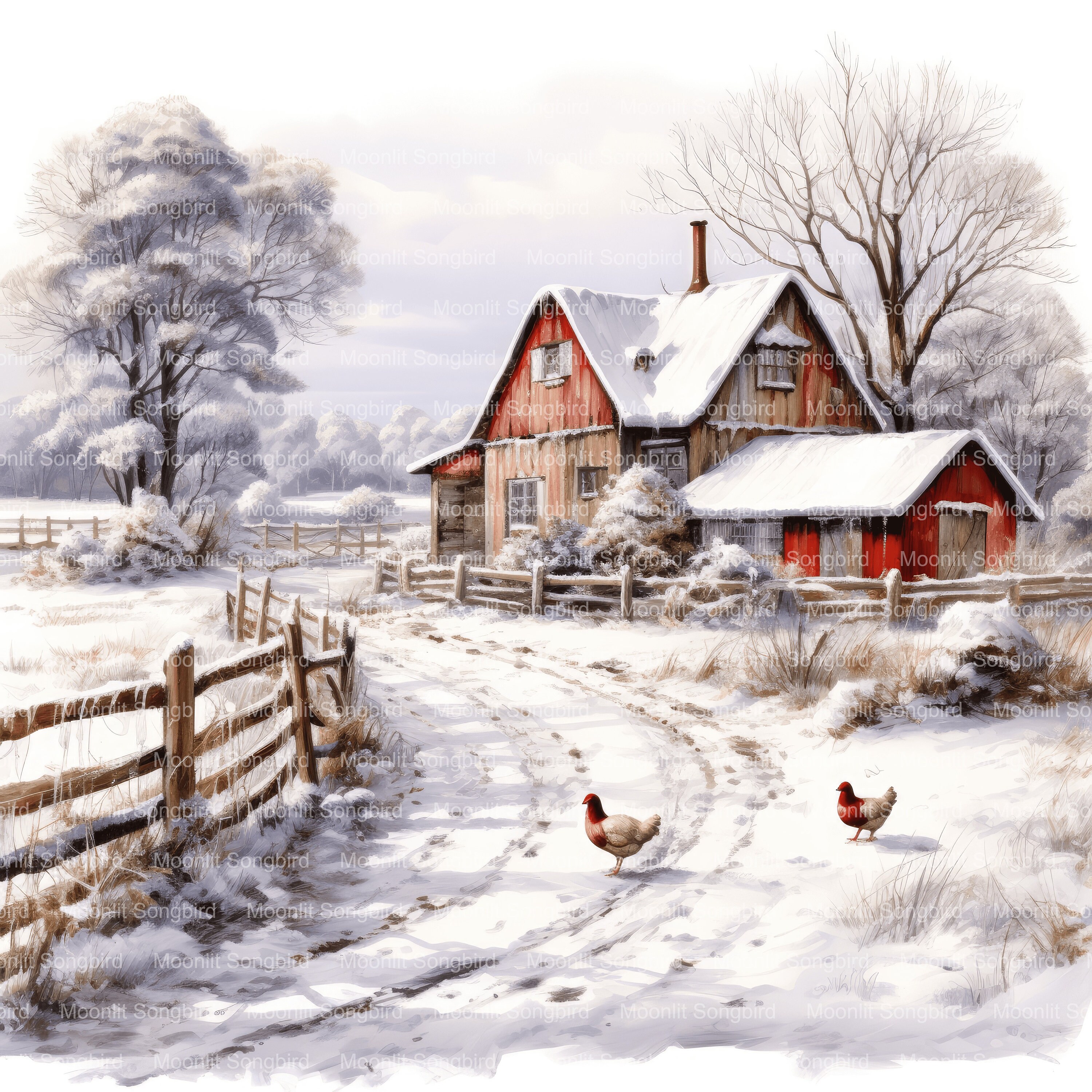 10 Farm in Winter Clipart, Digital Download, Printable Watercolor ...