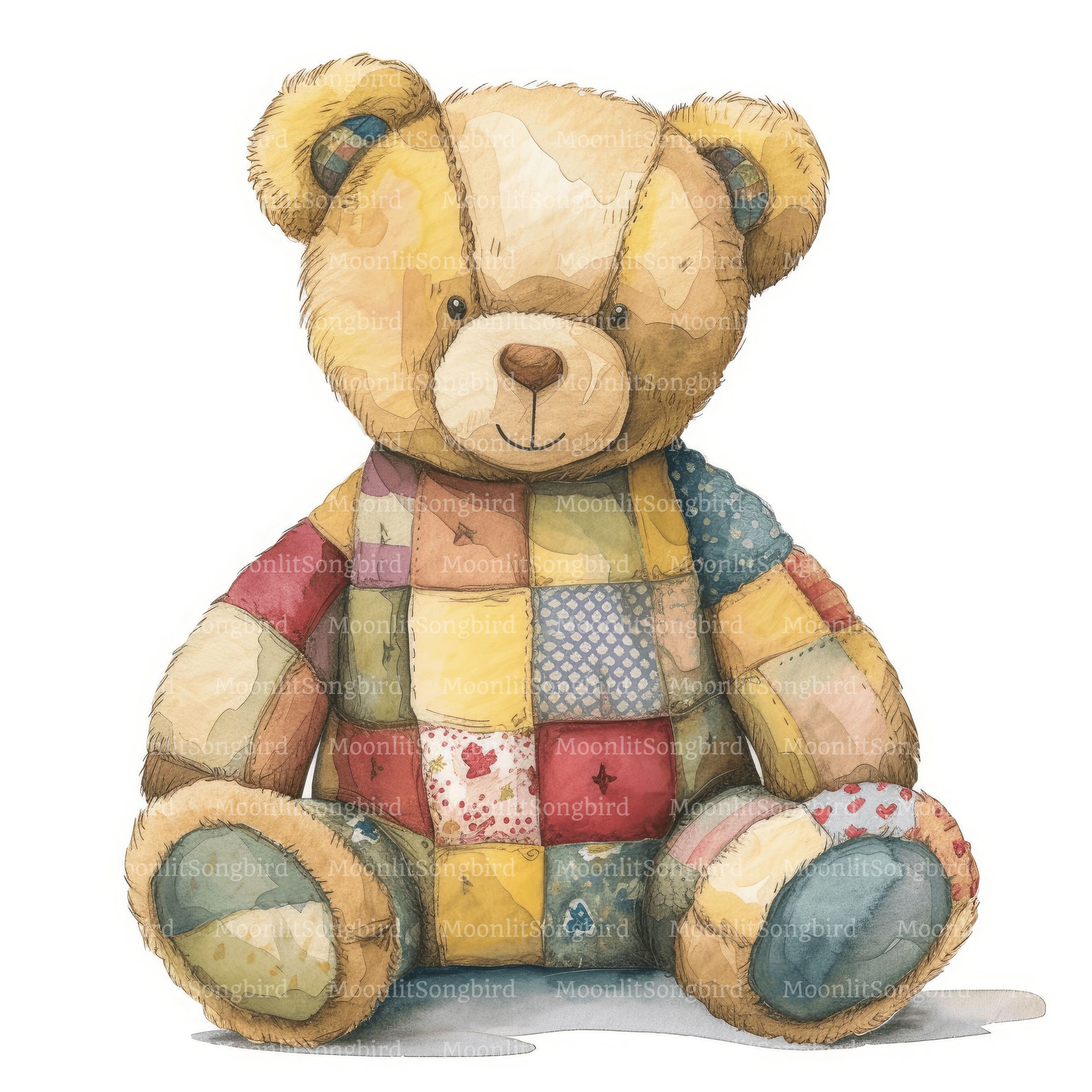 15 Patchwork Teddy Bear Clipart, Digital Download, Printable Watercolor ...