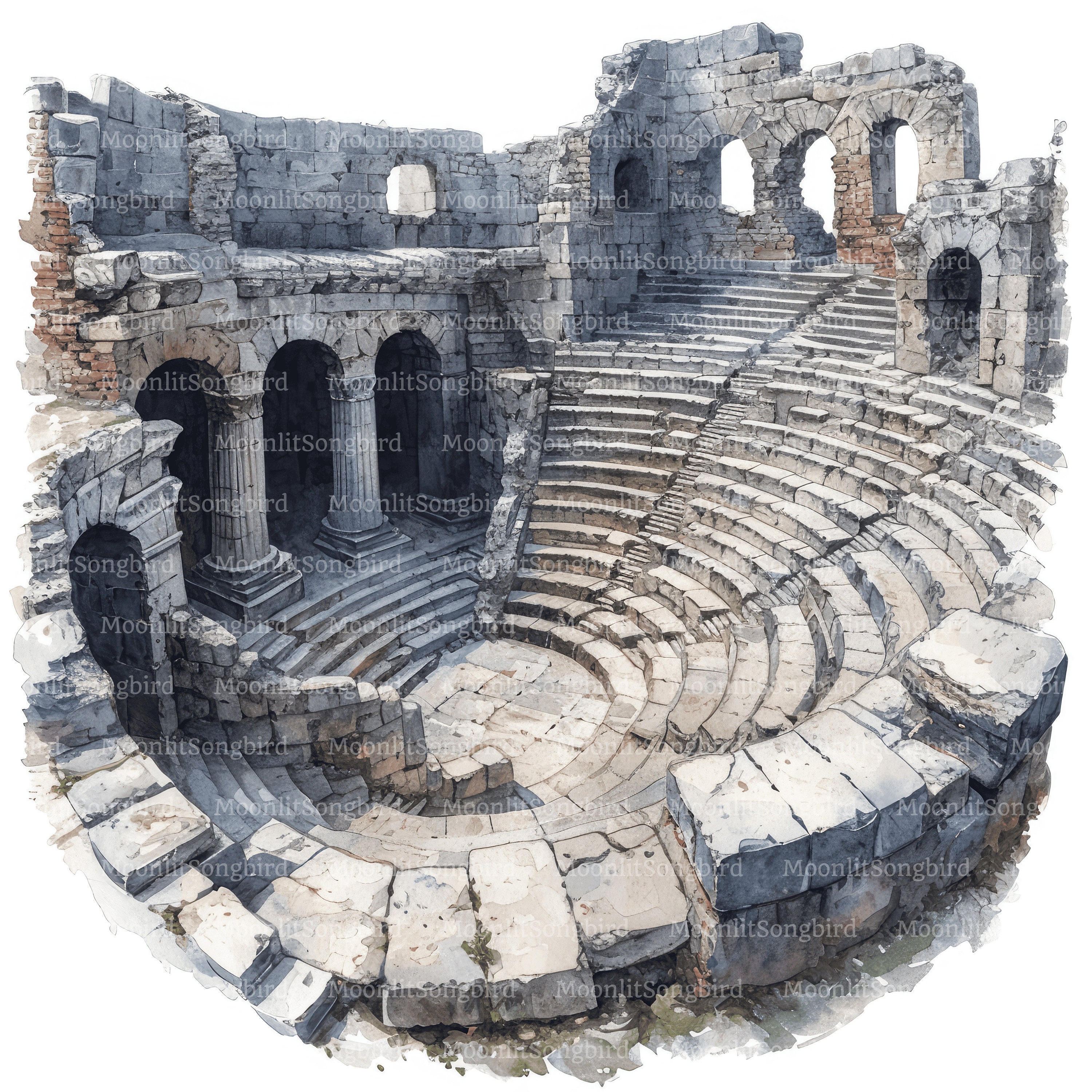 Watercolor Amphitheater Clipart, Old World Ruins (digital Download) - Etsy