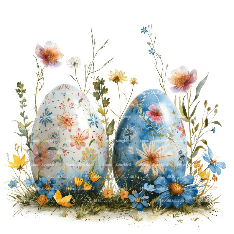 16 Easter Eggs and Flowers Clipart, Digital Download, Printable ...