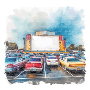 15 Drive-in Theater Clipart, Digital Download, Printable Watercolor ...