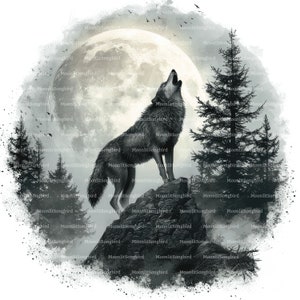 12 Wolf Howling at Moon Clipart, Digital Download, Printable Watercolor ...