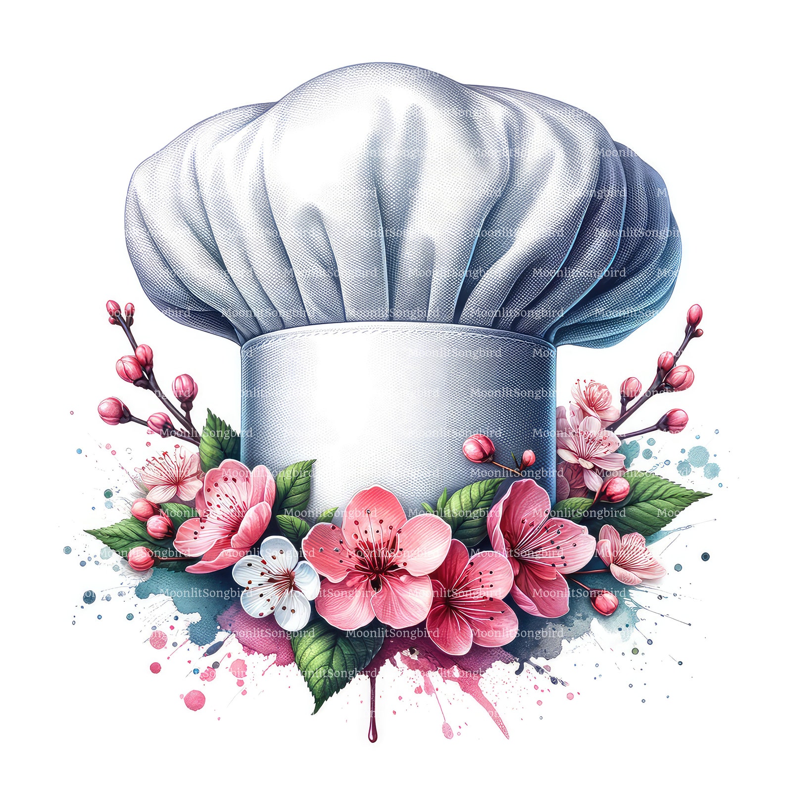 10 Floral Chef Hat Clipart, Digital Download, Printable Watercolor ...