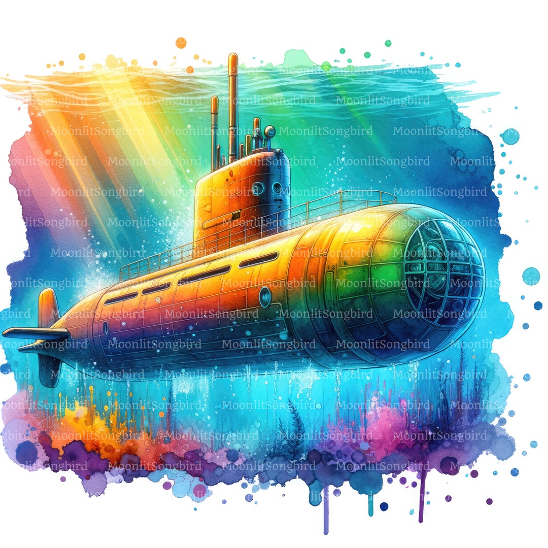 10 Submarine Clipart, Digital Download, Printable Watercolor Clipart ...