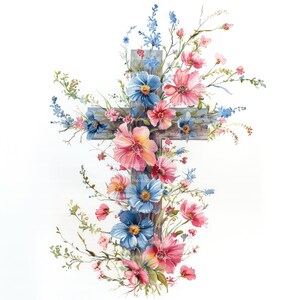 22 Cross With Spring Flowers Clipart, Digital Download, Printable ...