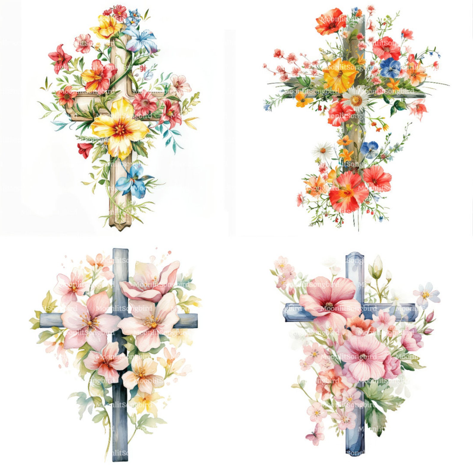 22 Cross With Spring Flowers Clipart, Digital Download, Printable ...