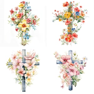 22 Cross With Spring Flowers Clipart, Digital Download, Printable ...